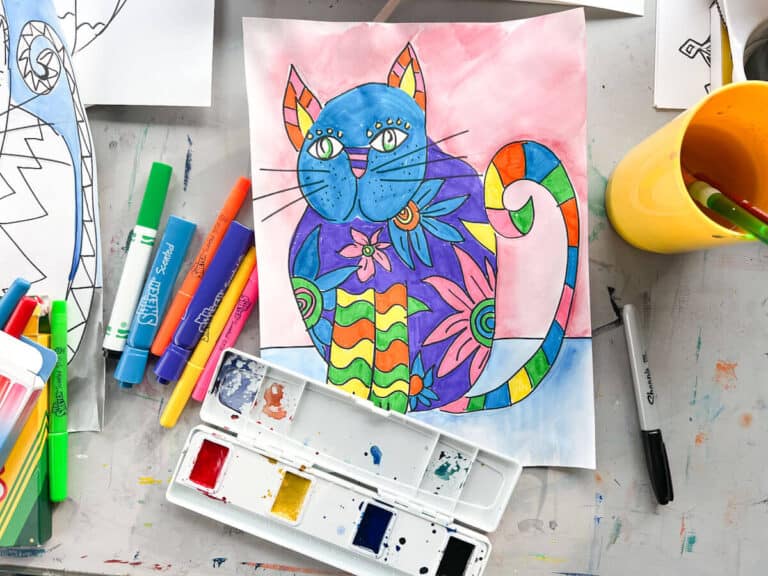 Creative Laurel Burch Patterned Cat Art Lesson For Kids - Crafty Art Ideas