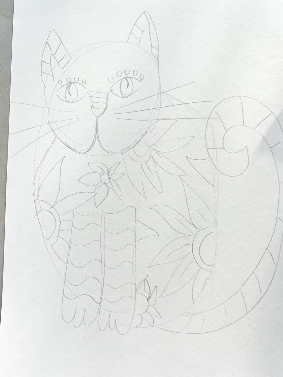 Easy Cat Drawing Inspired By Laurel Burch - Crafty Art Ideas