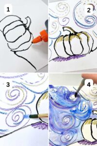 Pumpkin Glue and Watercolor Resist Art Project For Kids - Crafty Art Ideas