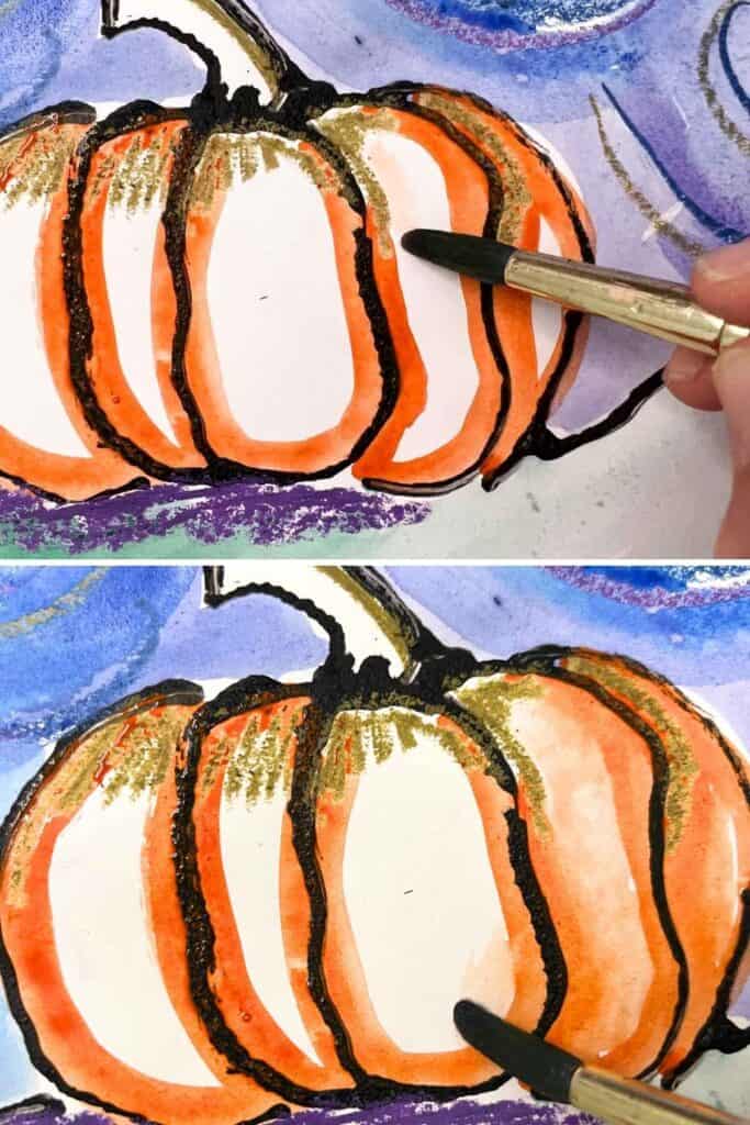 Pumpkin Glue and Watercolor Resist Art Project For Kids - Crafty Art Ideas